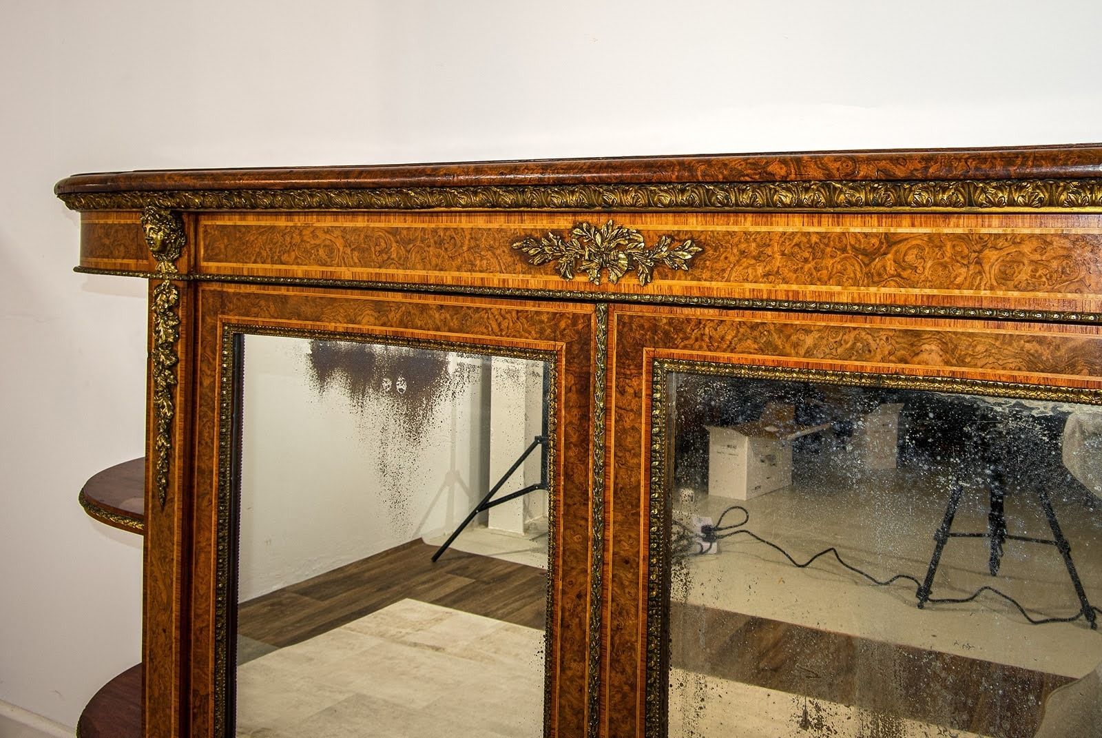 Victorian Burr Walnut Mirrored Side Cabinet With Ormolu & Curved ...