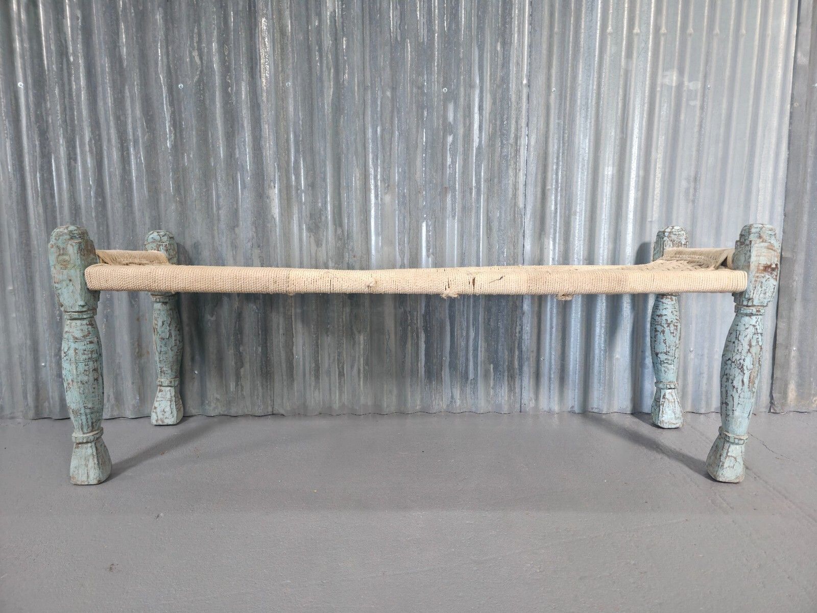 Vintage Rustic Indian Wooden String Charpai Bench Hallway Window Seat ...