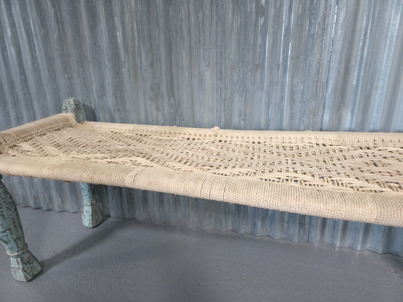 Vintage Rustic Indian Wooden String Charpai Bench Hallway Window Seat ...