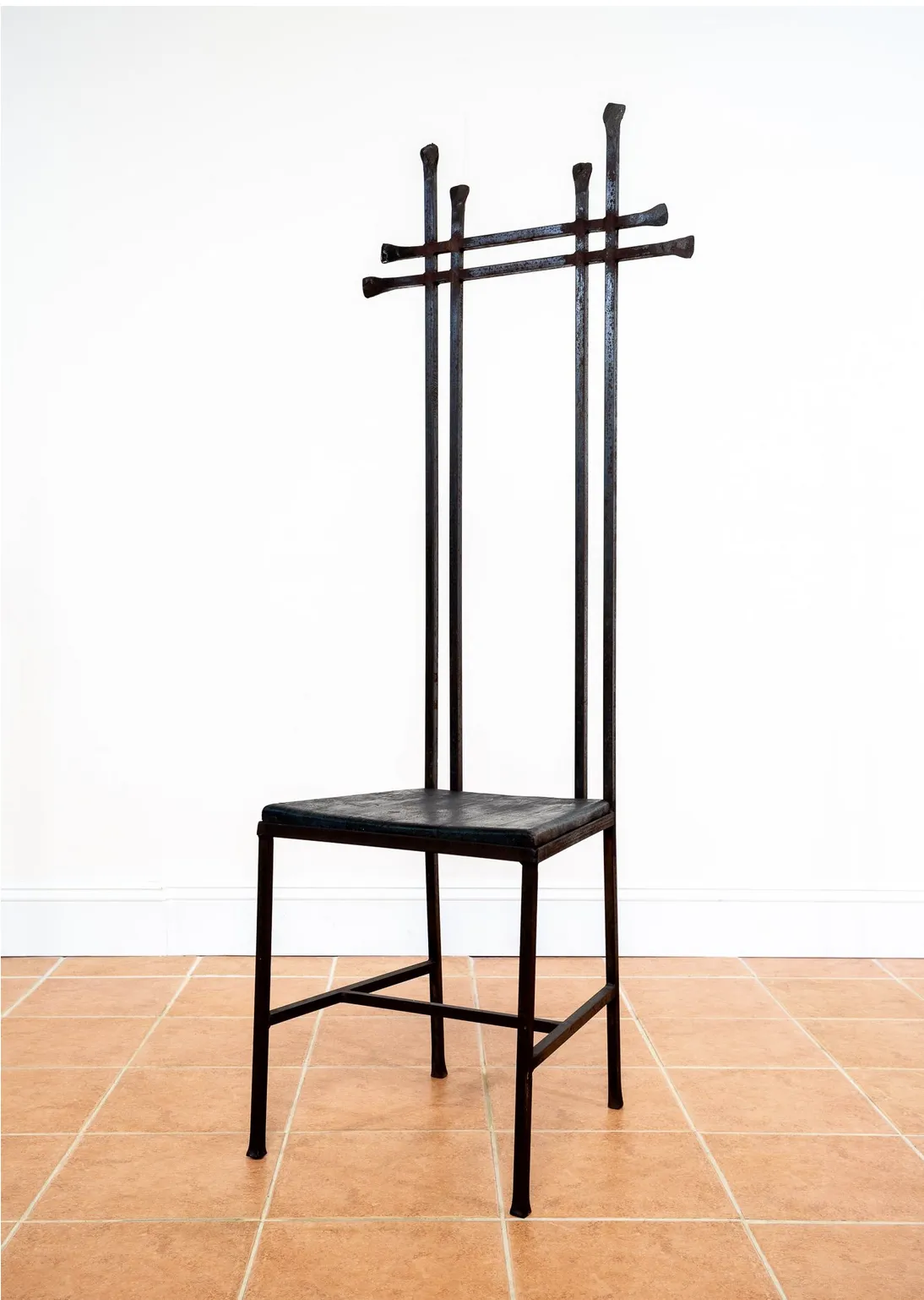 Tall Hand Forged Wrought Iron Chair Brutalist Medieval Gothic High Back ...