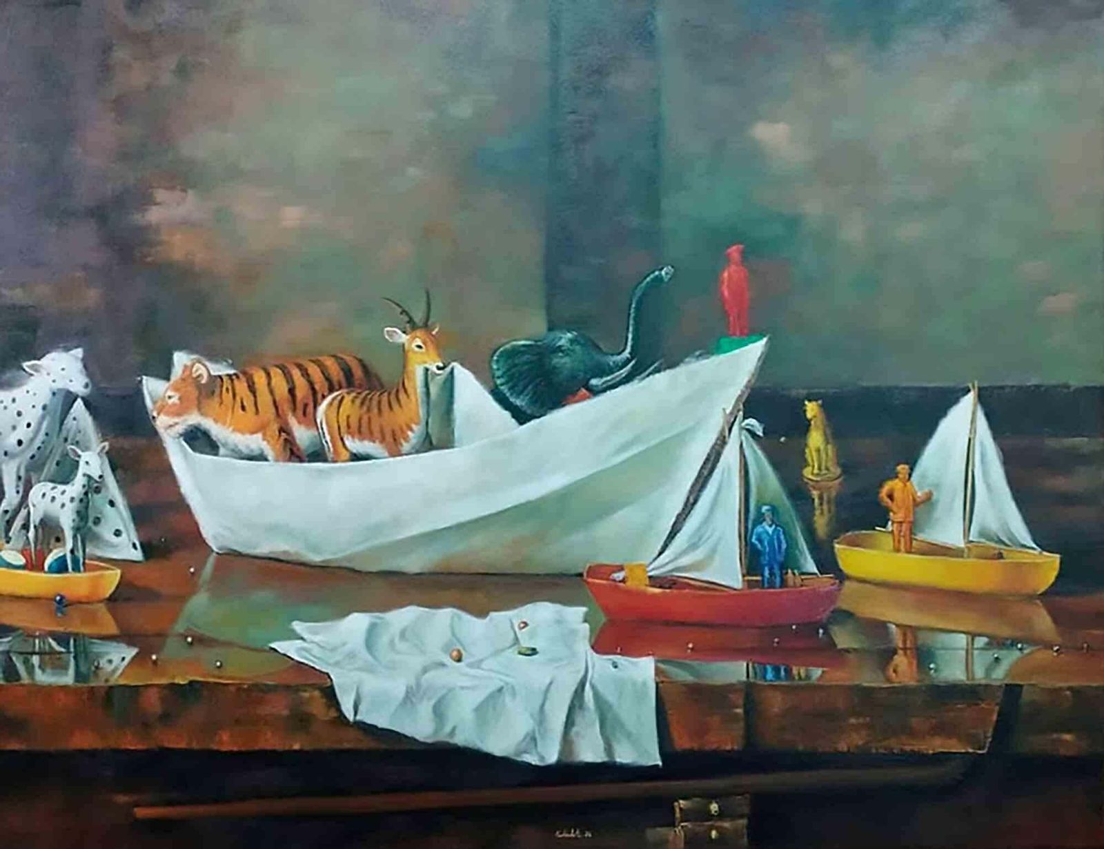 Paper Boat With Animals Oil Paint By Juan Rodrigo Piedrahita Escobar ...