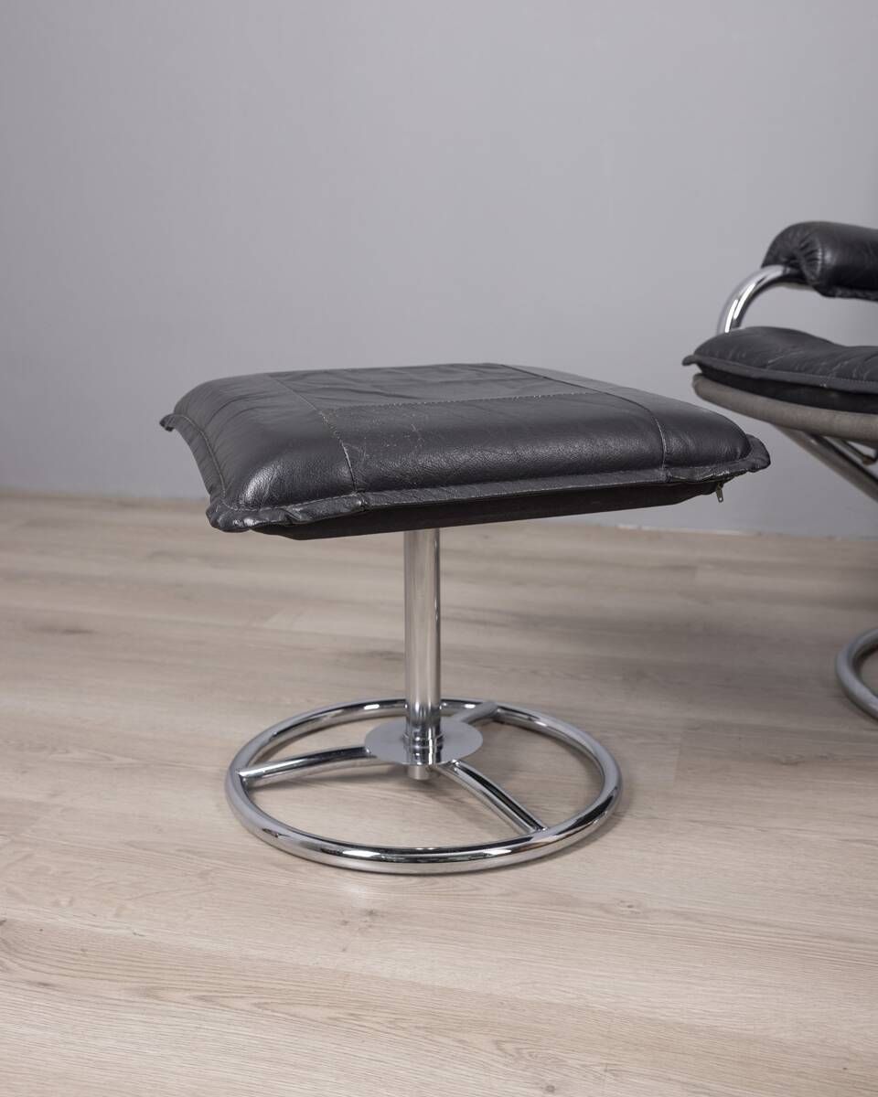Vintage 1970s Armchair With Footrest In Metal | Vinterior