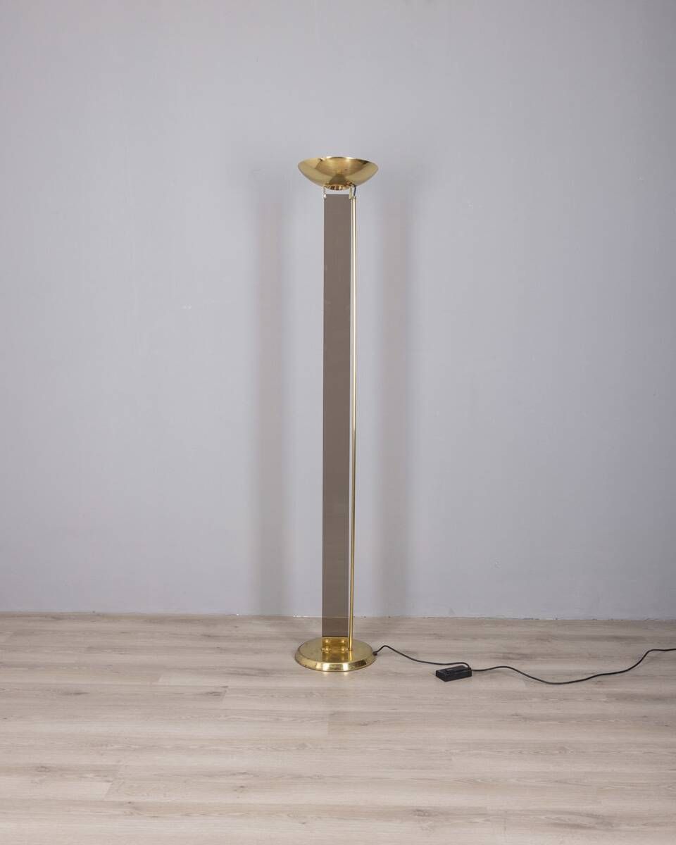 Floor Lamp In Gilded Brass And Glass, Designed By Relux, 1980s | Vinterior