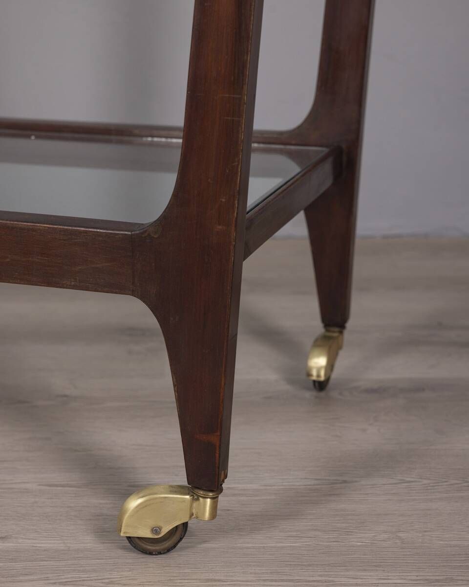 Vintage 1940s Wooden And Glass Italian Design Food Trolley | Vinterior