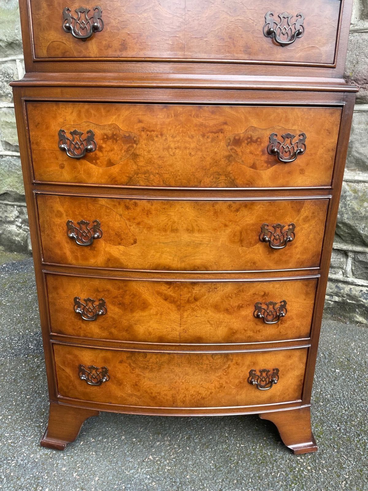 Antique Slim Burr Walnut Chest Of Drawers | Vinterior