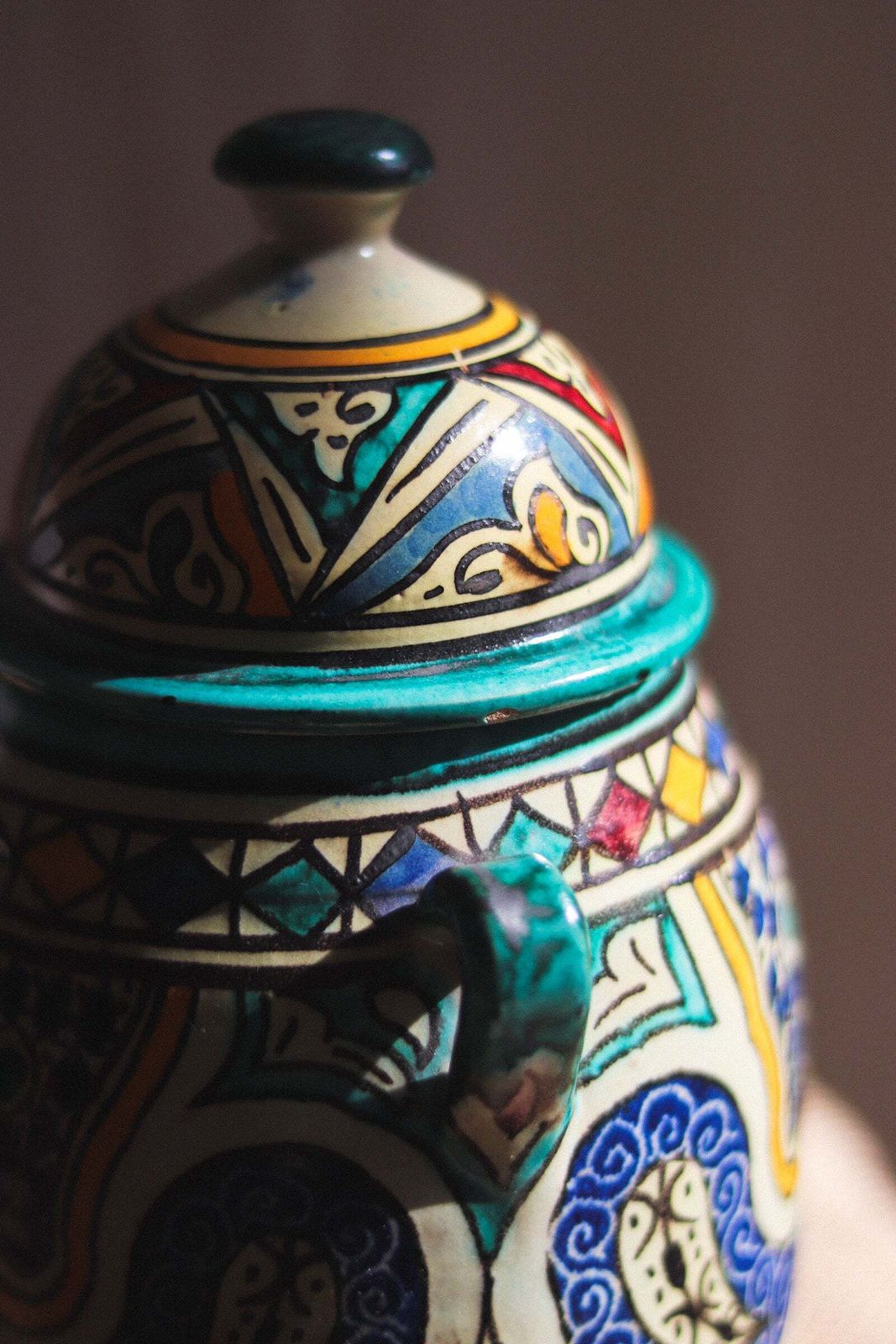 Vintage Moroccan Lidded Jar With Twin Handles | Vinterior