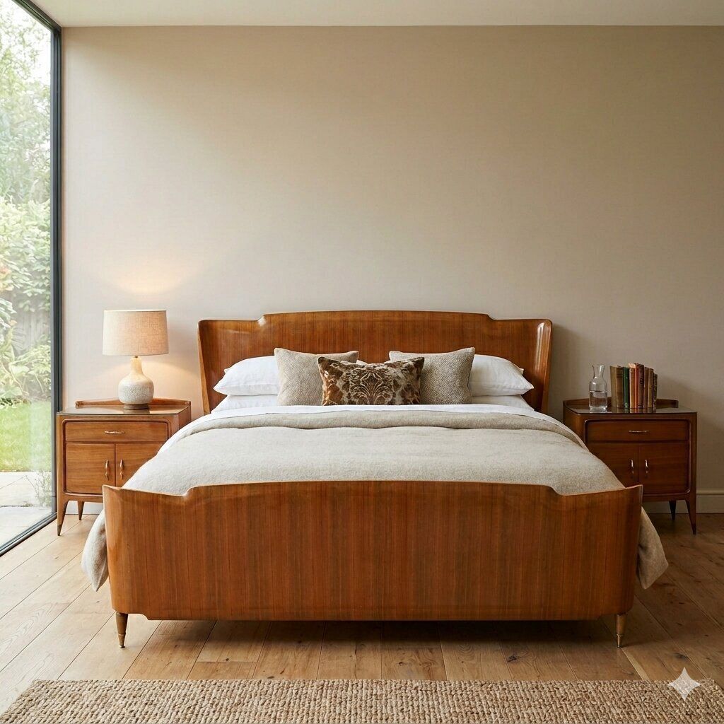 Vintage Double Bed Walnut Veneer Design Italy 1950s | Vinterior