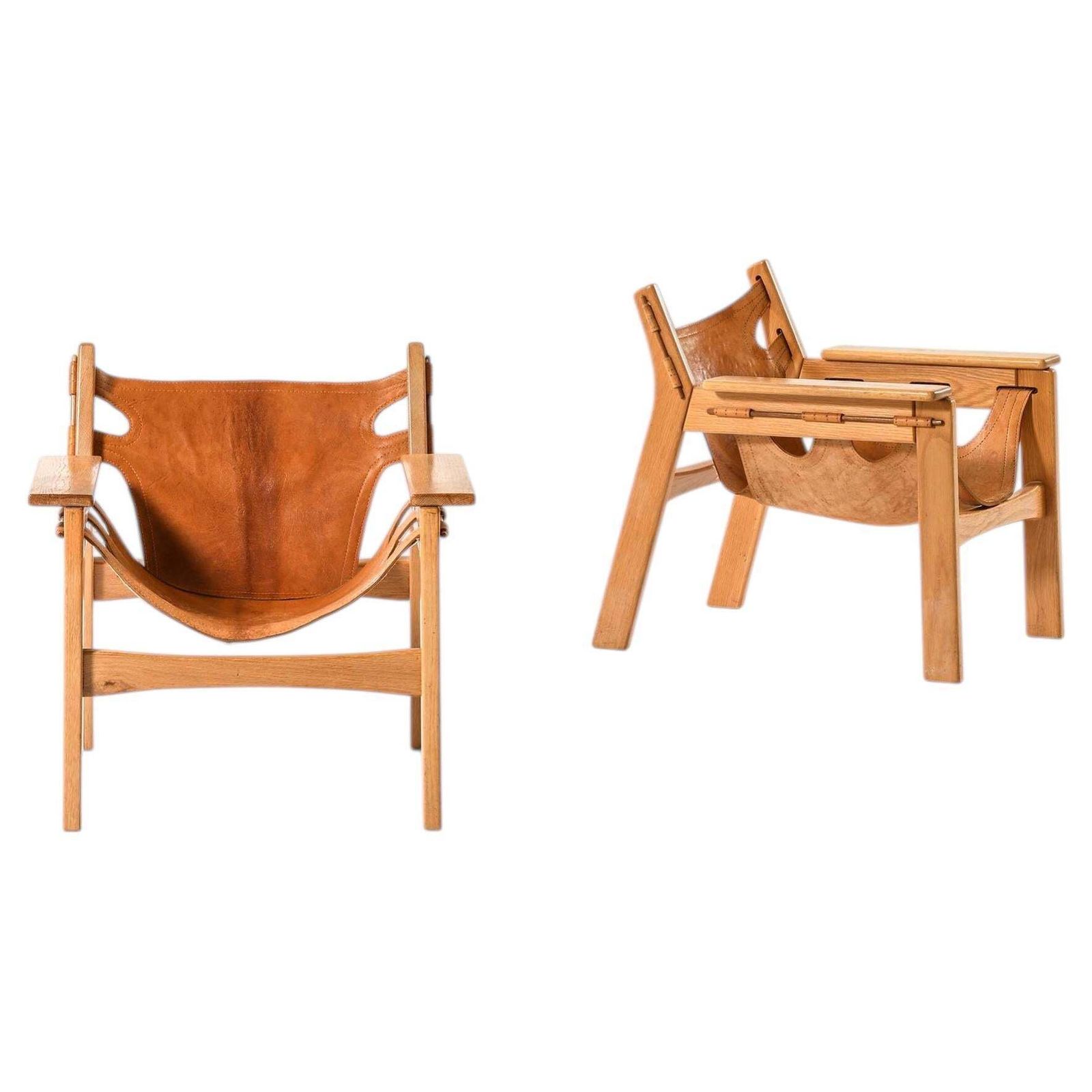 Pair Of Sergio Rodrigues Oak, Leather Easy Chairs By Oca, 1970s ...