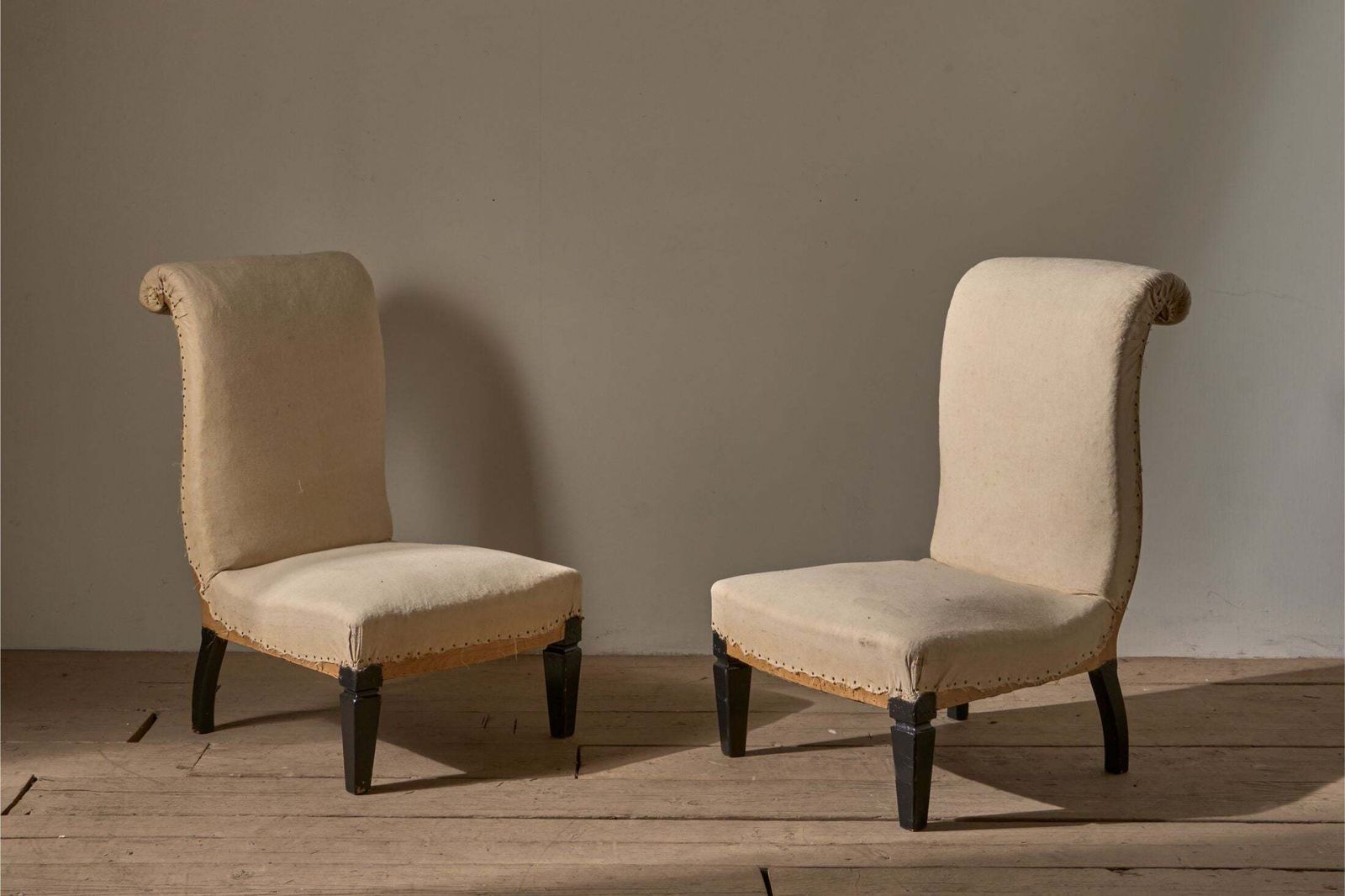Pair Of Art Deco Scroll Back Slipper Chairs | Vinterior