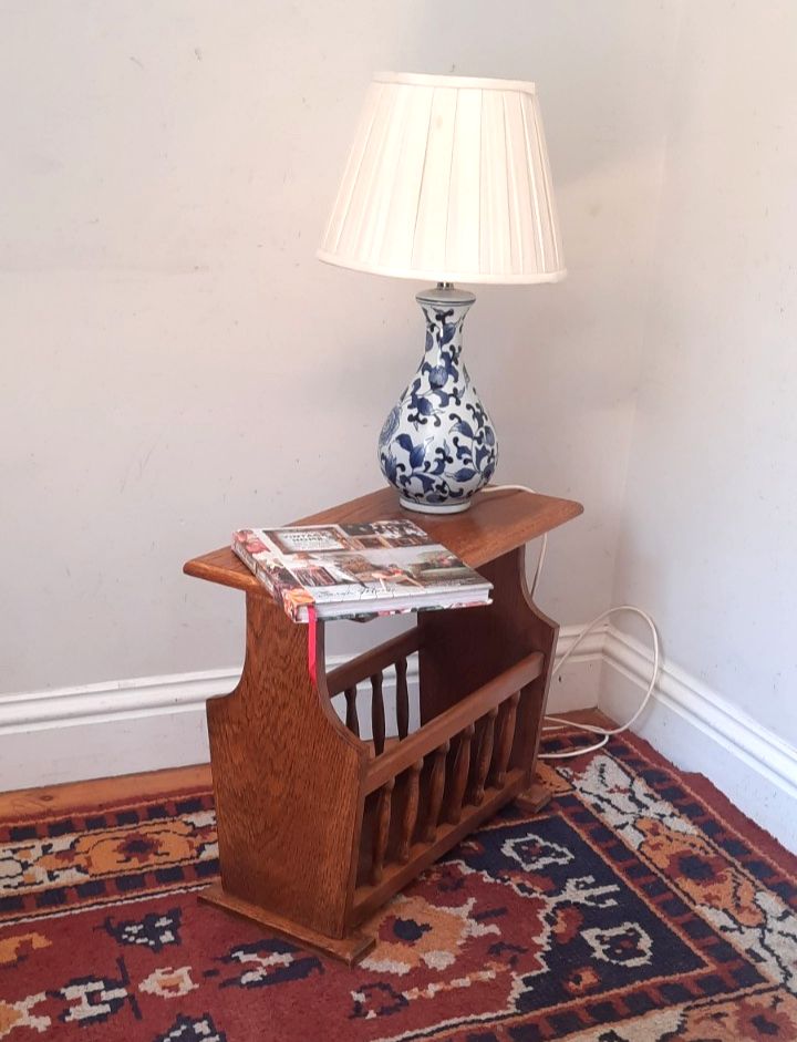 Vintage Oak Side Table Magazine Rack | Vinterior