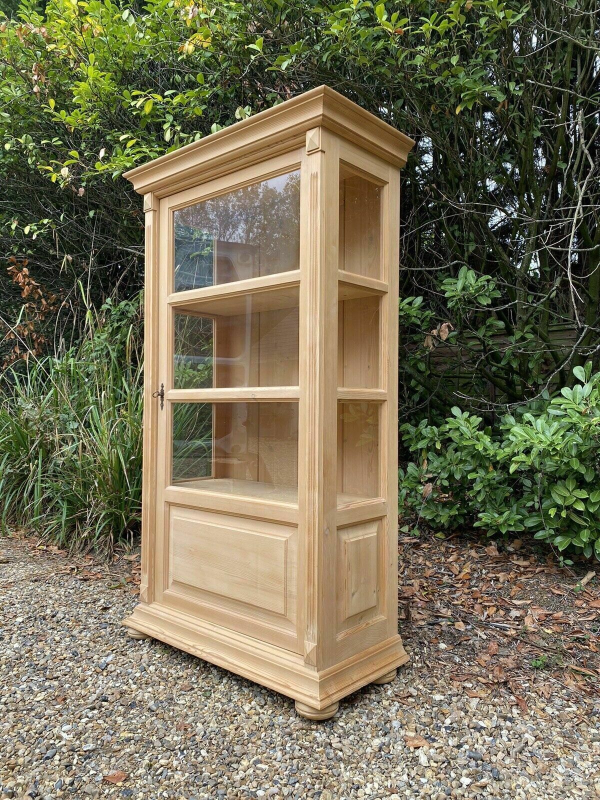 Late C20th French Style Glazed Solid Pine Display China Drinks Cabinet ...