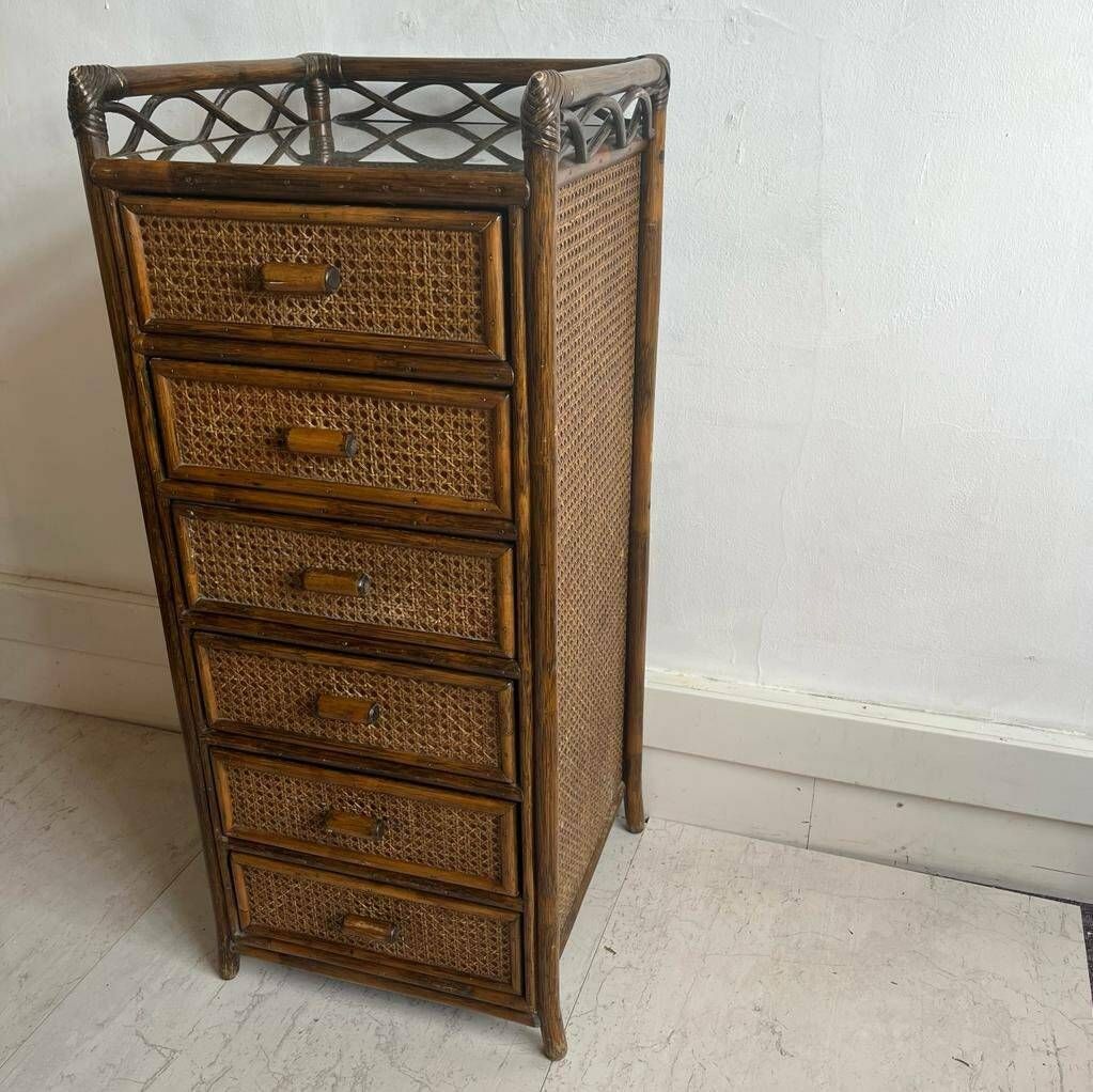Angrave Cane And Bamboo Tallboy / Chest Of Drawers 70s | Vinterior