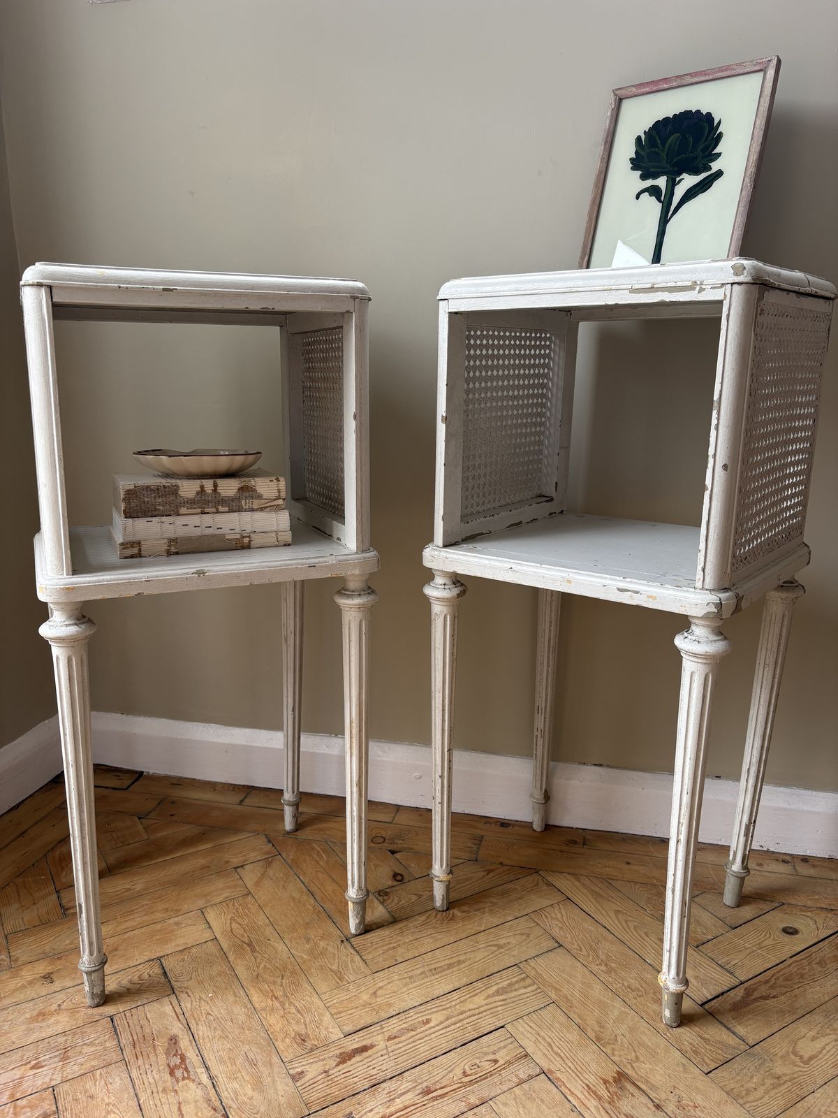 A Painted Pair Of Vintage Parisian Side Tables | Vinterior
