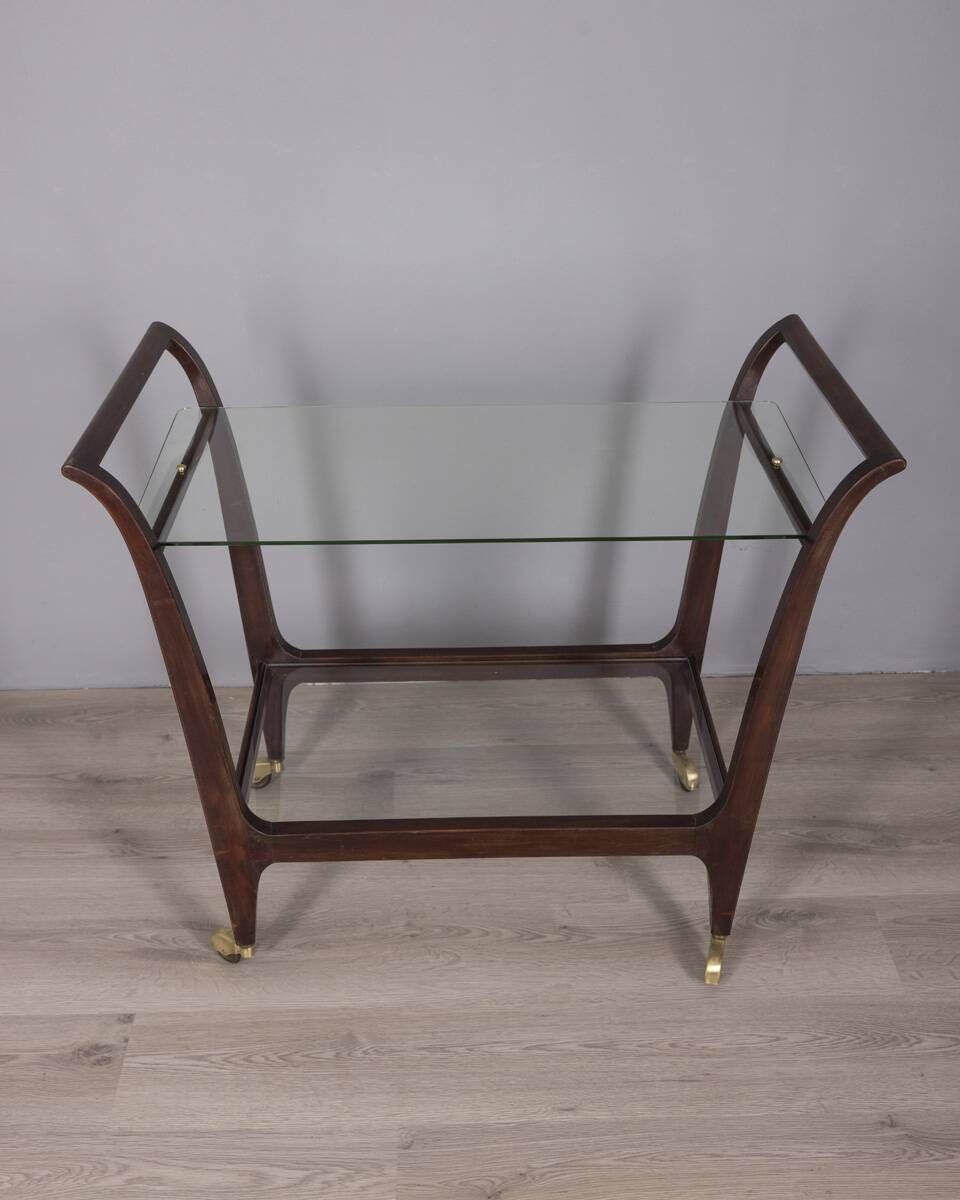 Vintage 1940s Wooden And Glass Italian Design Food Trolley | Vinterior