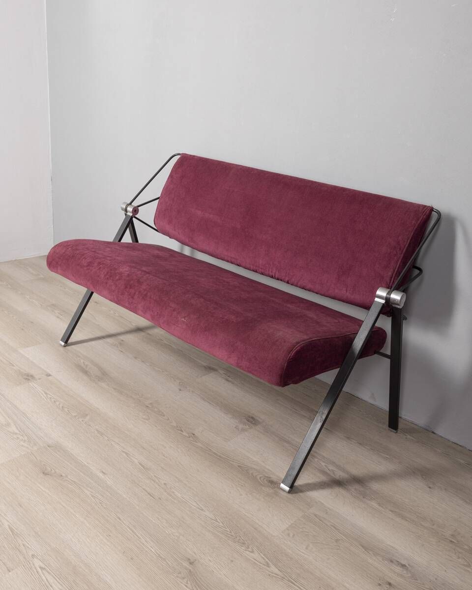 Vintage 70s Burgundy Fabric Sofa Formanova Design | Vinterior
