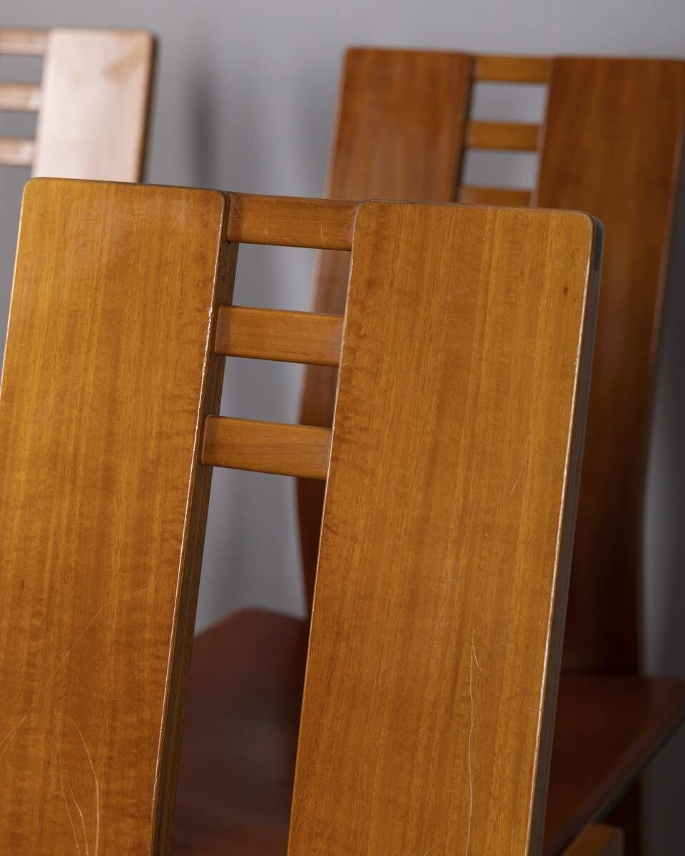 Set Of 4 Vintage 1950s Chairs In Wood And Leather, Italian Design ...