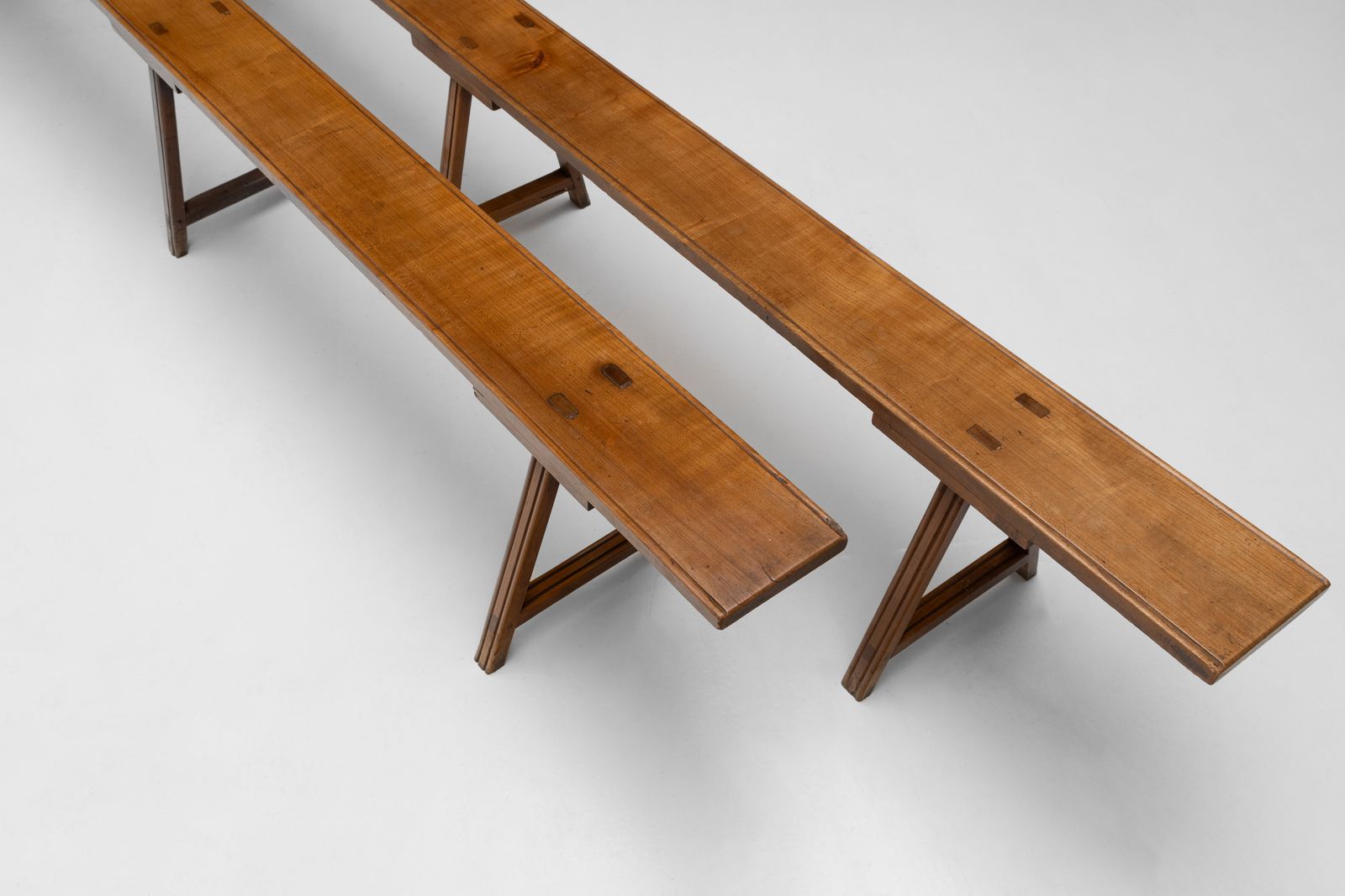 Pair Of Long Cherry Benches | Vinterior