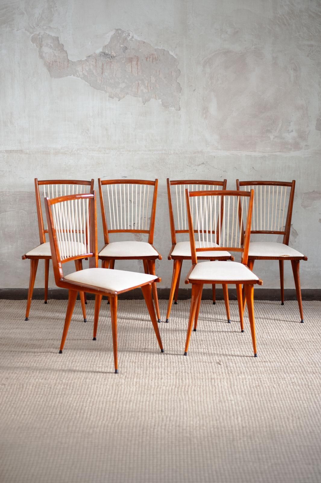 Set Of Six Lacquered Wooden Chairs – 1950s | Vinterior