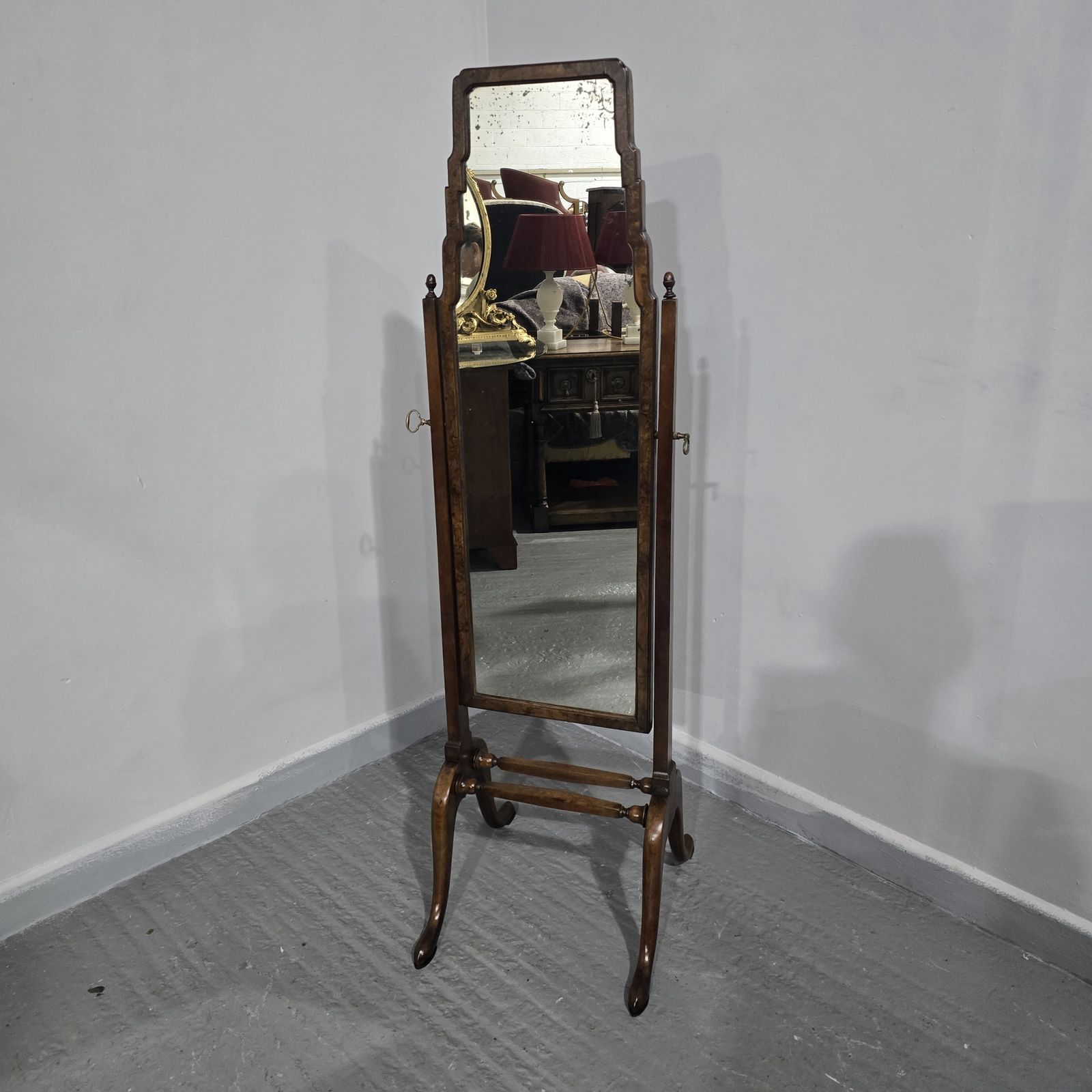 Queen Anne Walnut Cheval Mirror | Vinterior