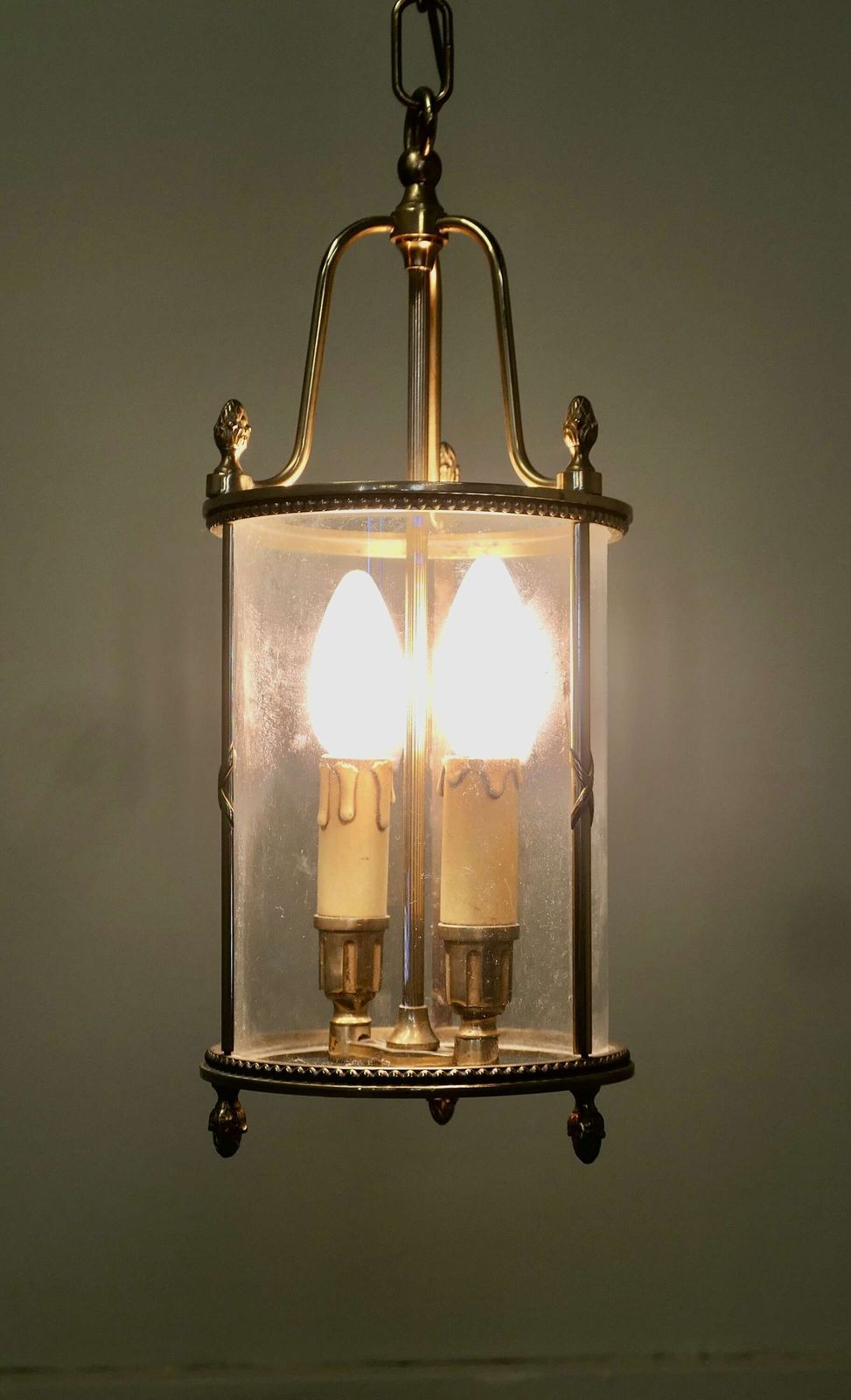 French Round Brass And Glass Lantern | Vinterior
