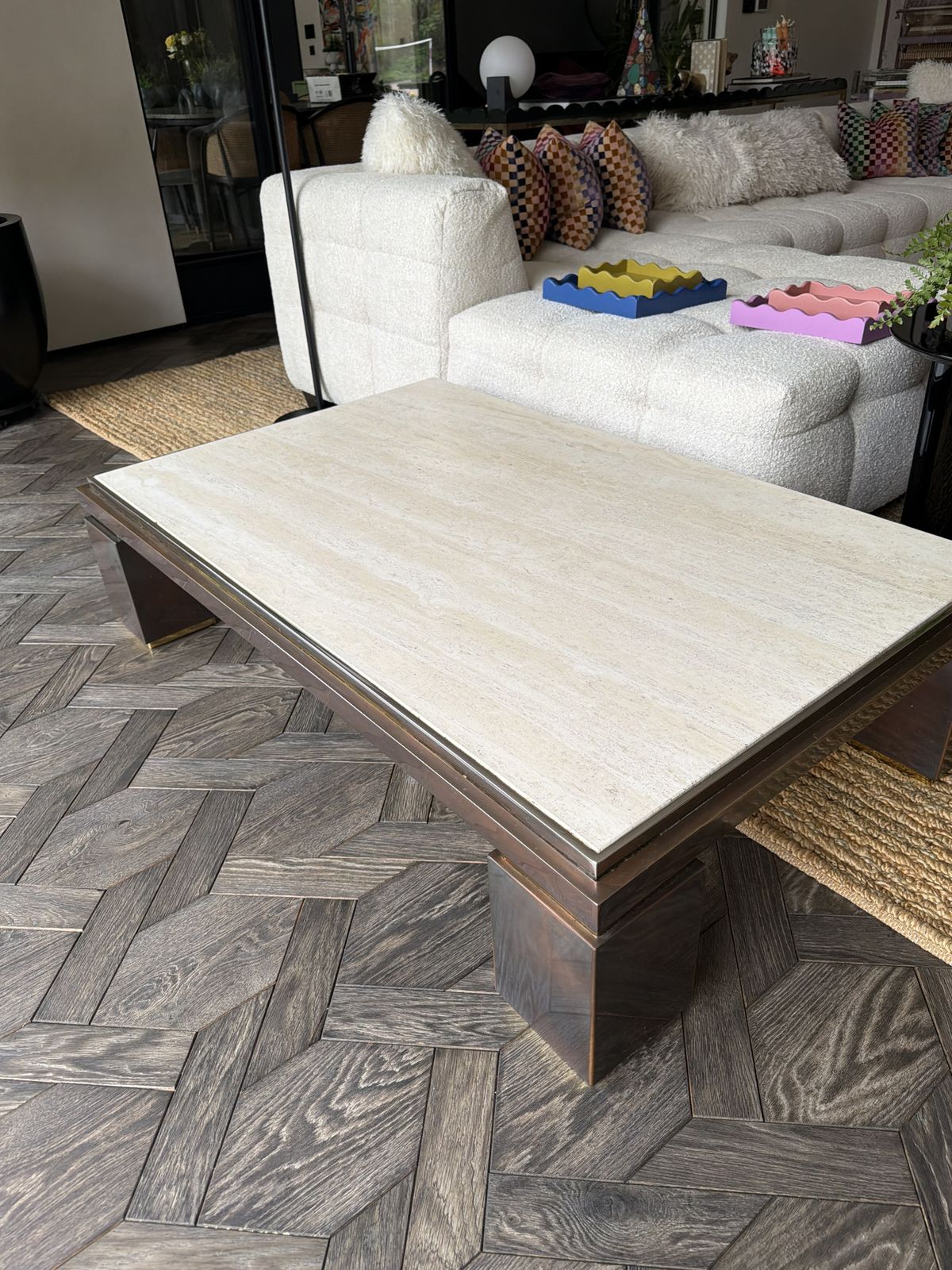 Belgochrom Copper And Travertine Coffee Table | Belgochrom | Vinterior