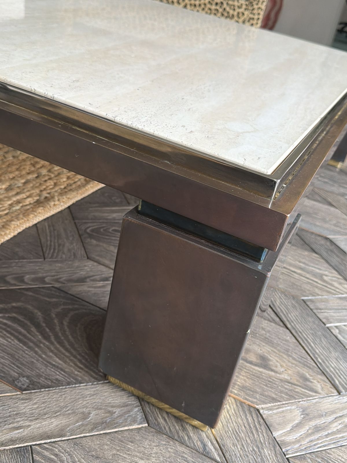 Belgochrom Copper And Travertine Coffee Table | Belgochrom | Vinterior