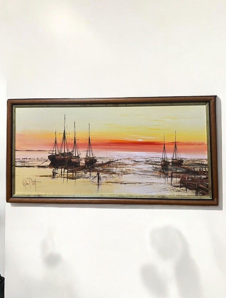 Kevin Platt Original Painting On Canvas Cornwall Harbour Signed 82cm ...