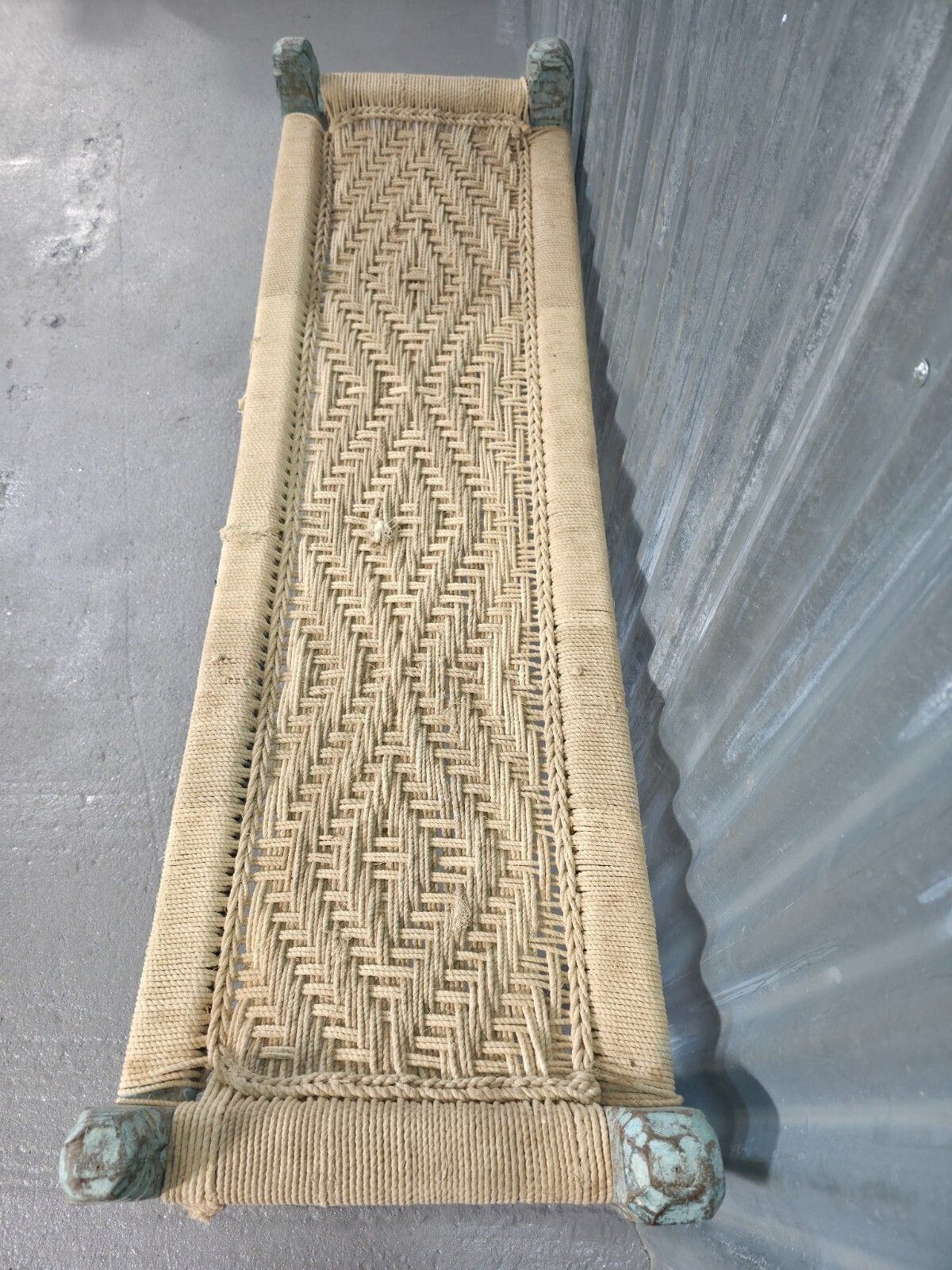 Vintage Rustic Indian Wooden String Charpai Bench Hallway Window Seat ...