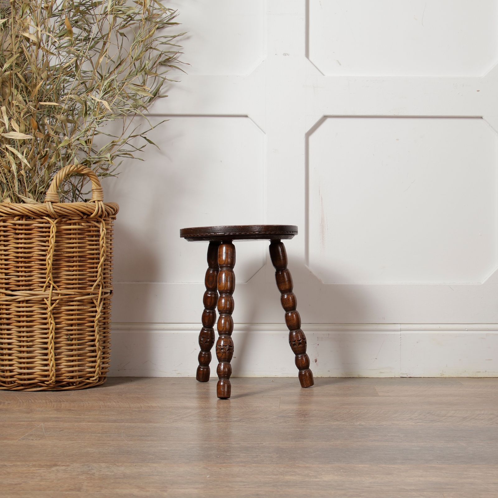 Early 20th Century Carved Oak Milking Stool | Vinterior