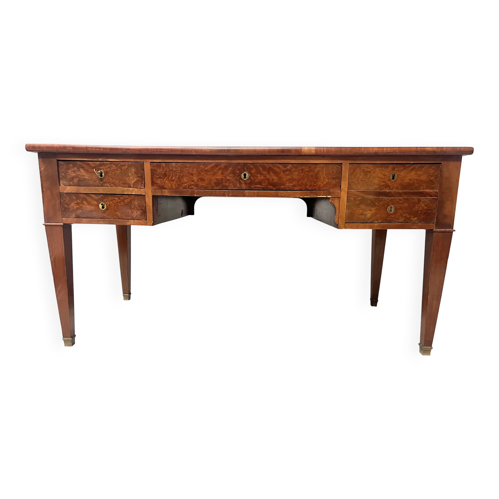 Louis XVI Style Flat Desk In Walnut And Veneer, 19th Century. | Vinterior