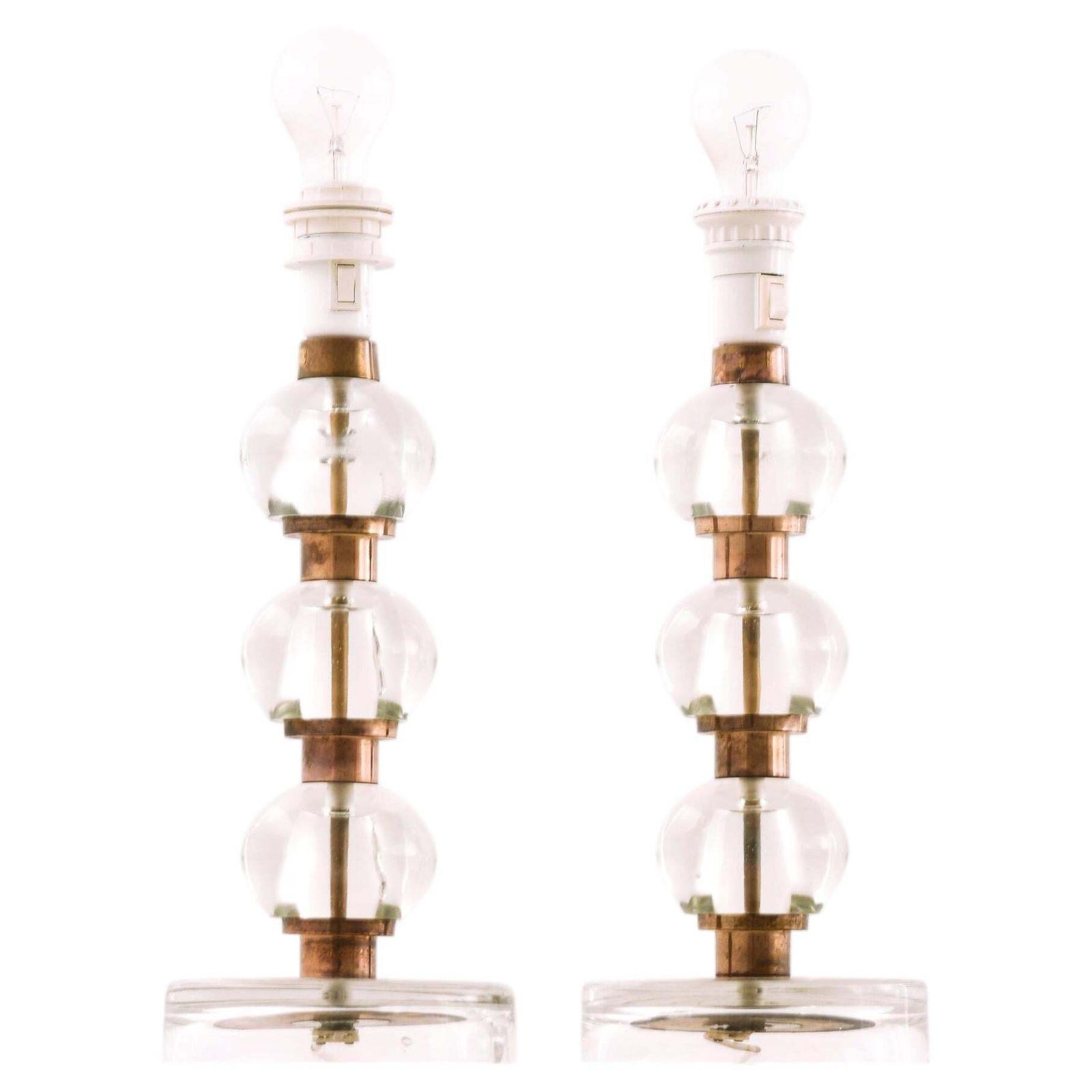 Pair Of Table Lamps In Brass And Glass By Nybro Armaturfabrik, 1960s ...