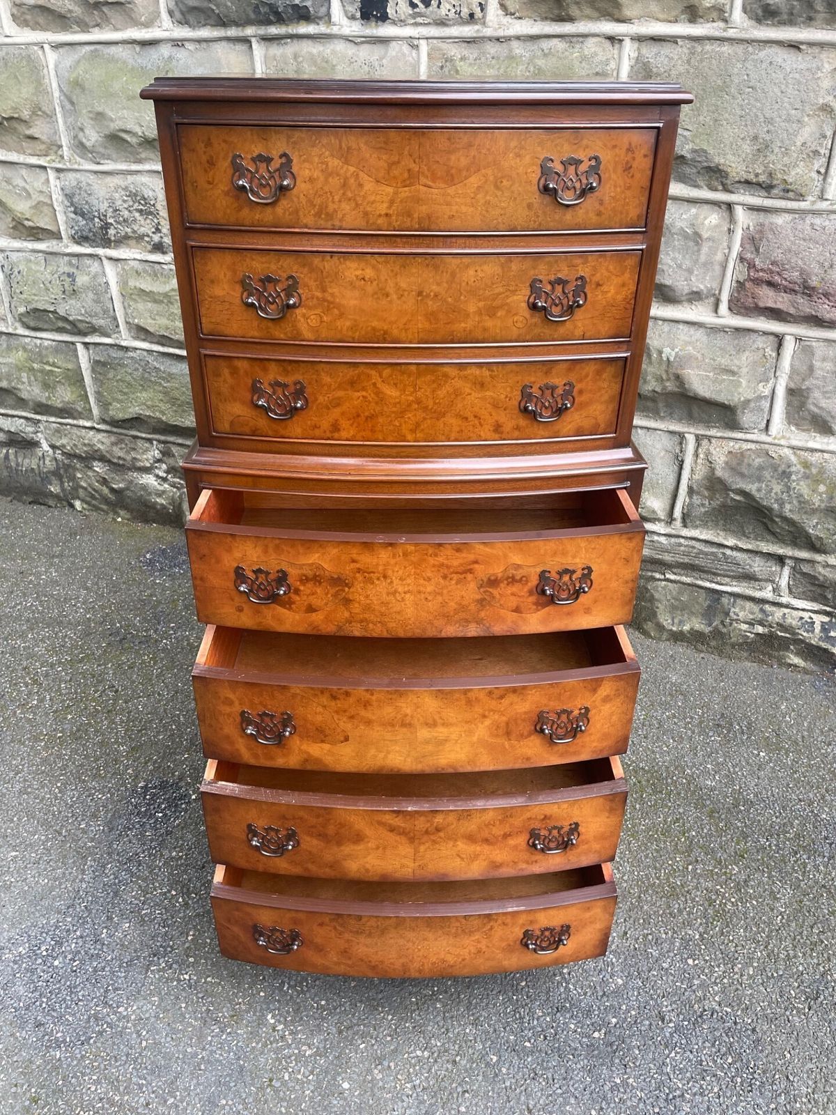 Antique Slim Burr Walnut Chest Of Drawers | Vinterior
