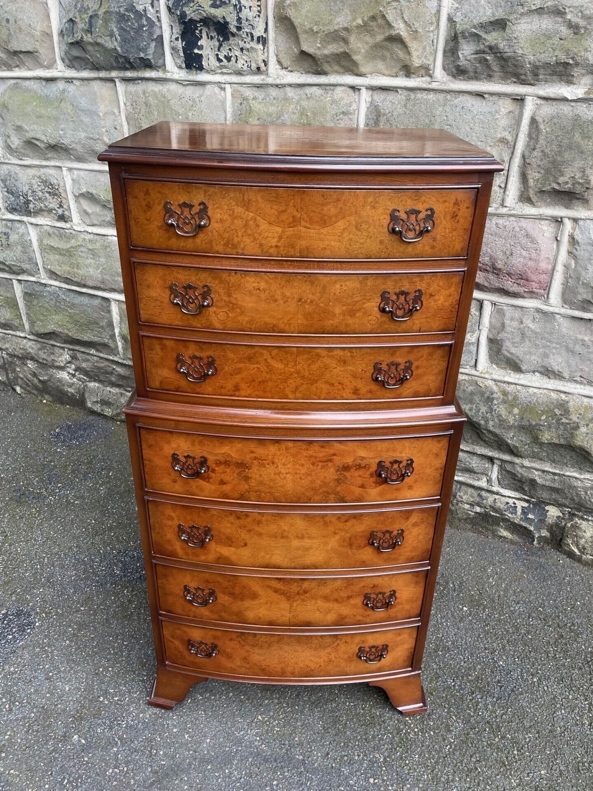 Antique Slim Burr Walnut Chest Of Drawers | Vinterior