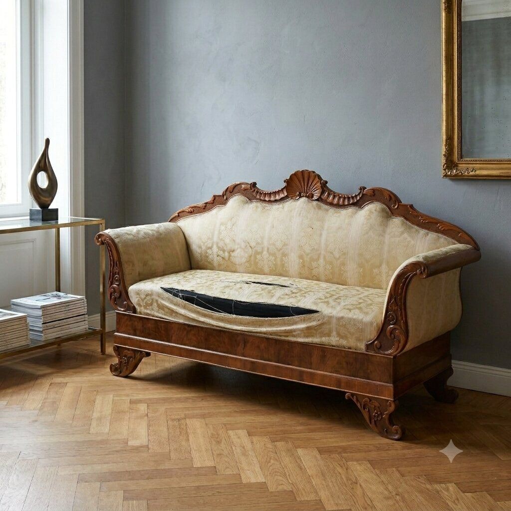 Antique Sofa Walnut Fabric Italy XIX Century | Vinterior