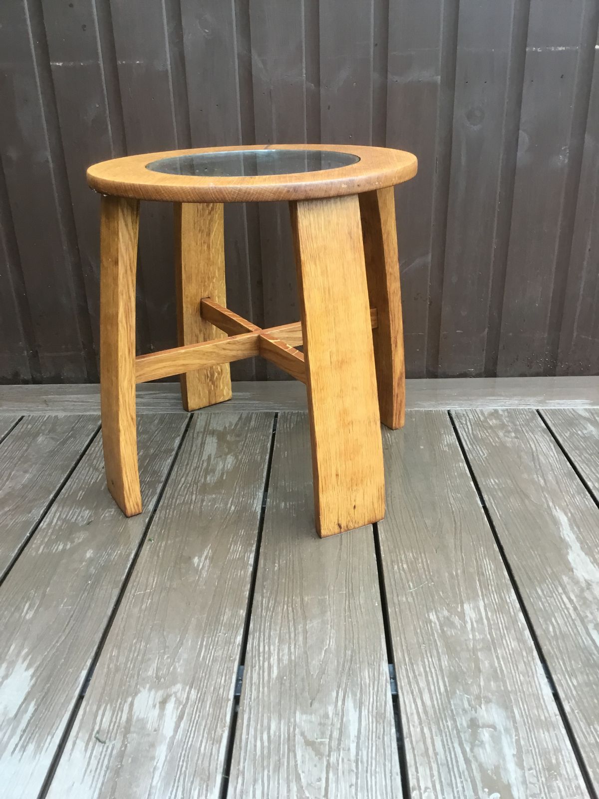 Side Table. Hand Rough Cut Glass Insert. Pre Victorian Primitive Solid ...