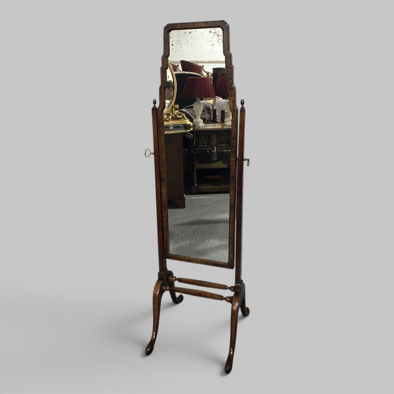 Queen Anne Walnut Cheval Mirror | Vinterior