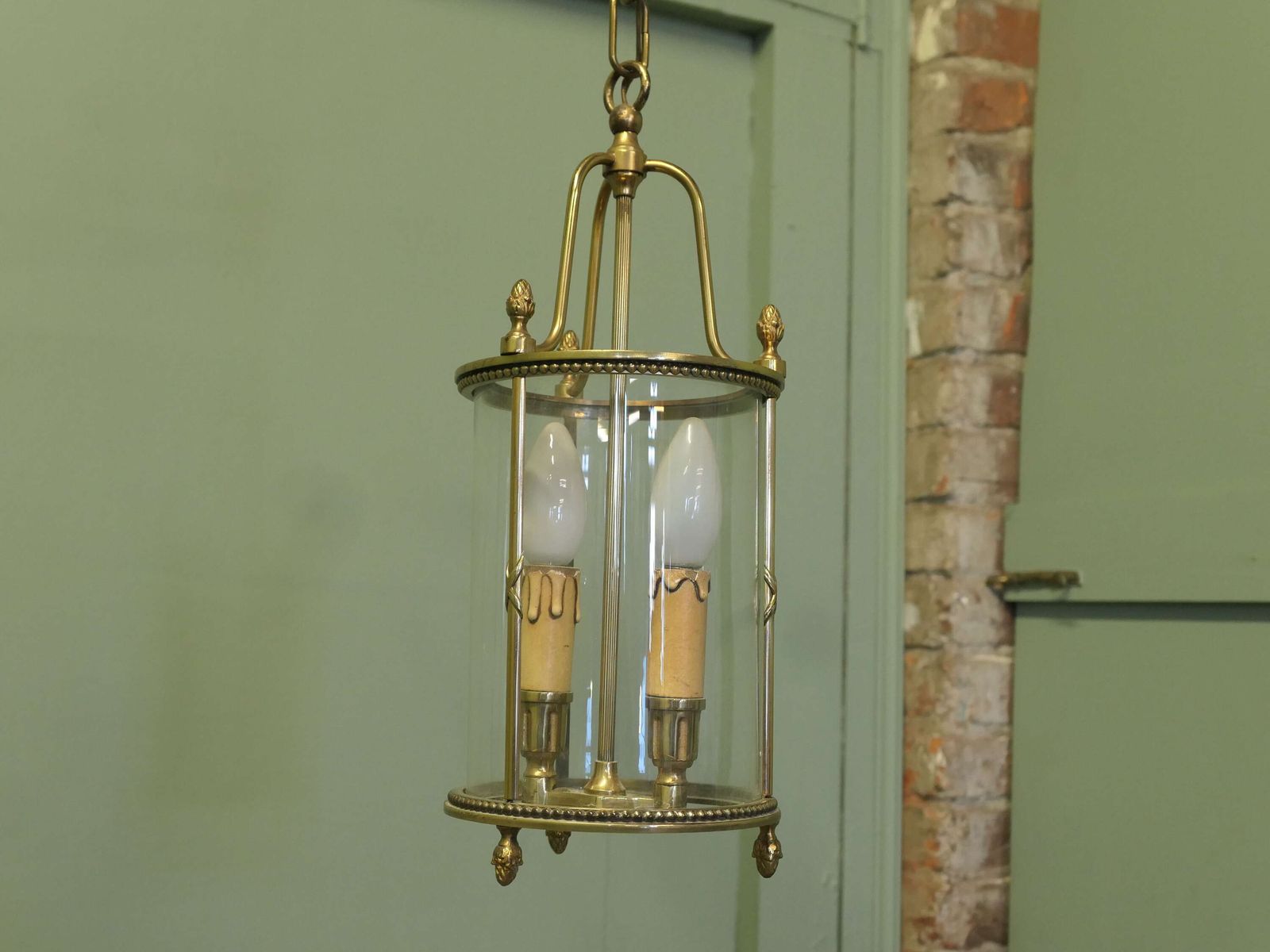 French Round Brass And Glass Lantern | Vinterior