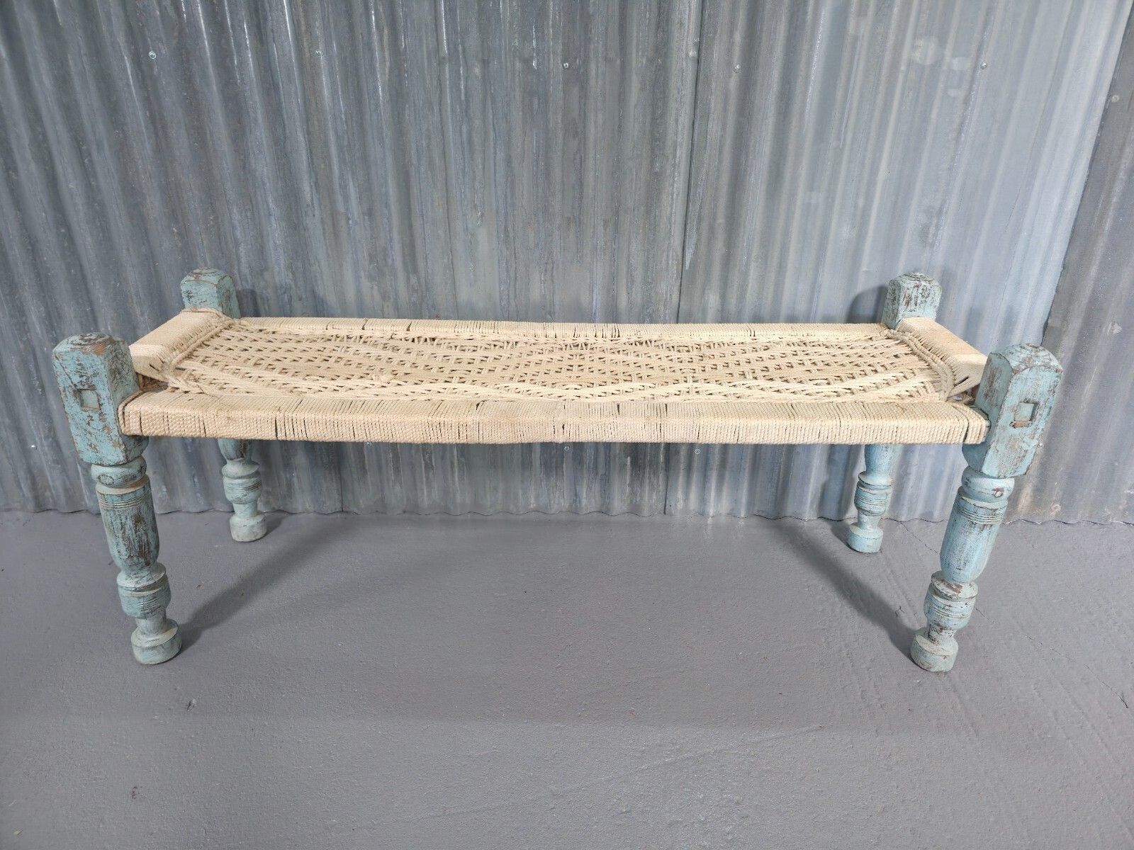 Vintage Rustic Indian Wooden String Charpai Bench Hallway Window Seat ...
