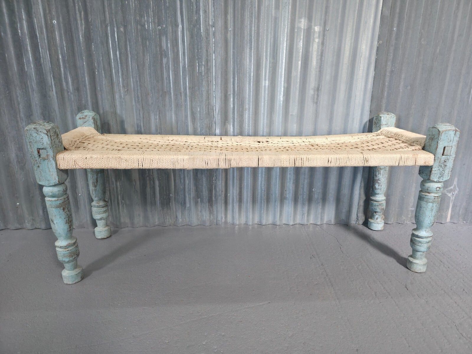 Vintage Rustic Indian Wooden String Charpai Bench Hallway Window Seat ...