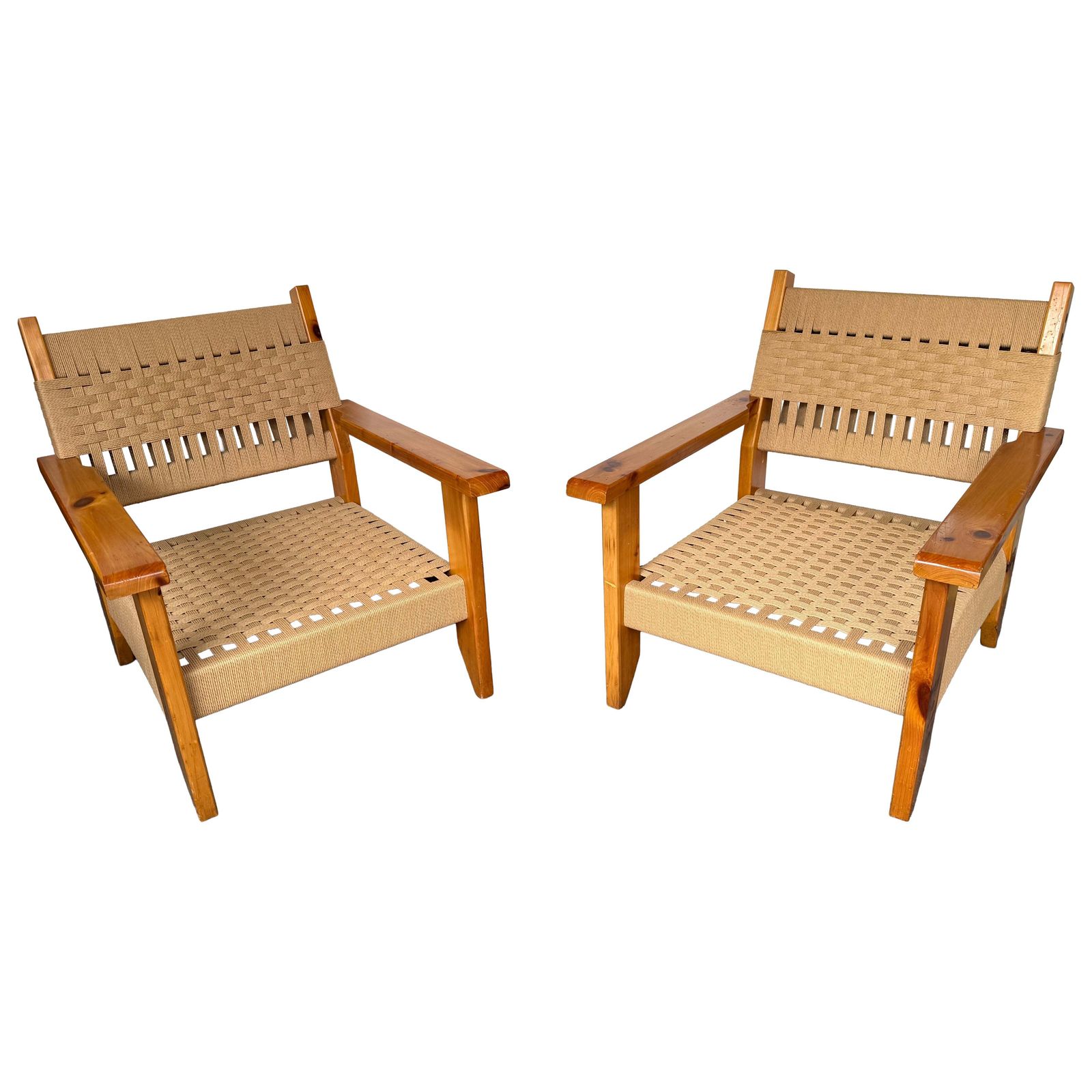 Mid Century Modern Pair Of Wood And Rope Armchairs, Italy, 1970s ...