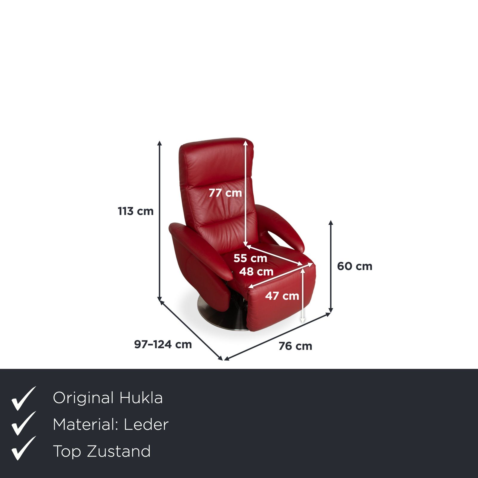 Hukla Leren Fauteuil Rood Elektrische Relaxfunctie | Vinterior