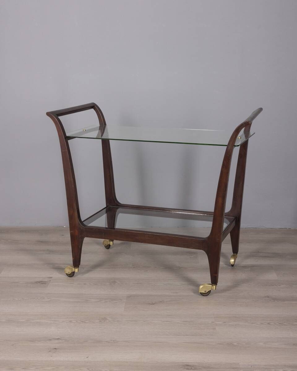 Vintage 1940s Wooden And Glass Italian Design Food Trolley | Vinterior