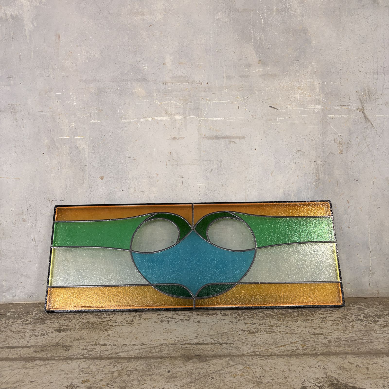 1950s Abstract Stained Glass Leaded Window Panel | Vinterior