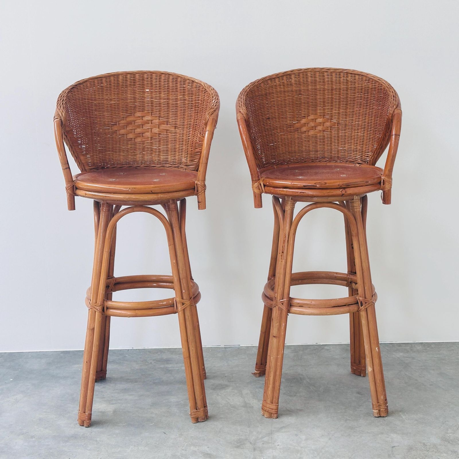 Pair Of Swivel Rattan Bar Stools, France, 1970s | Vinterior