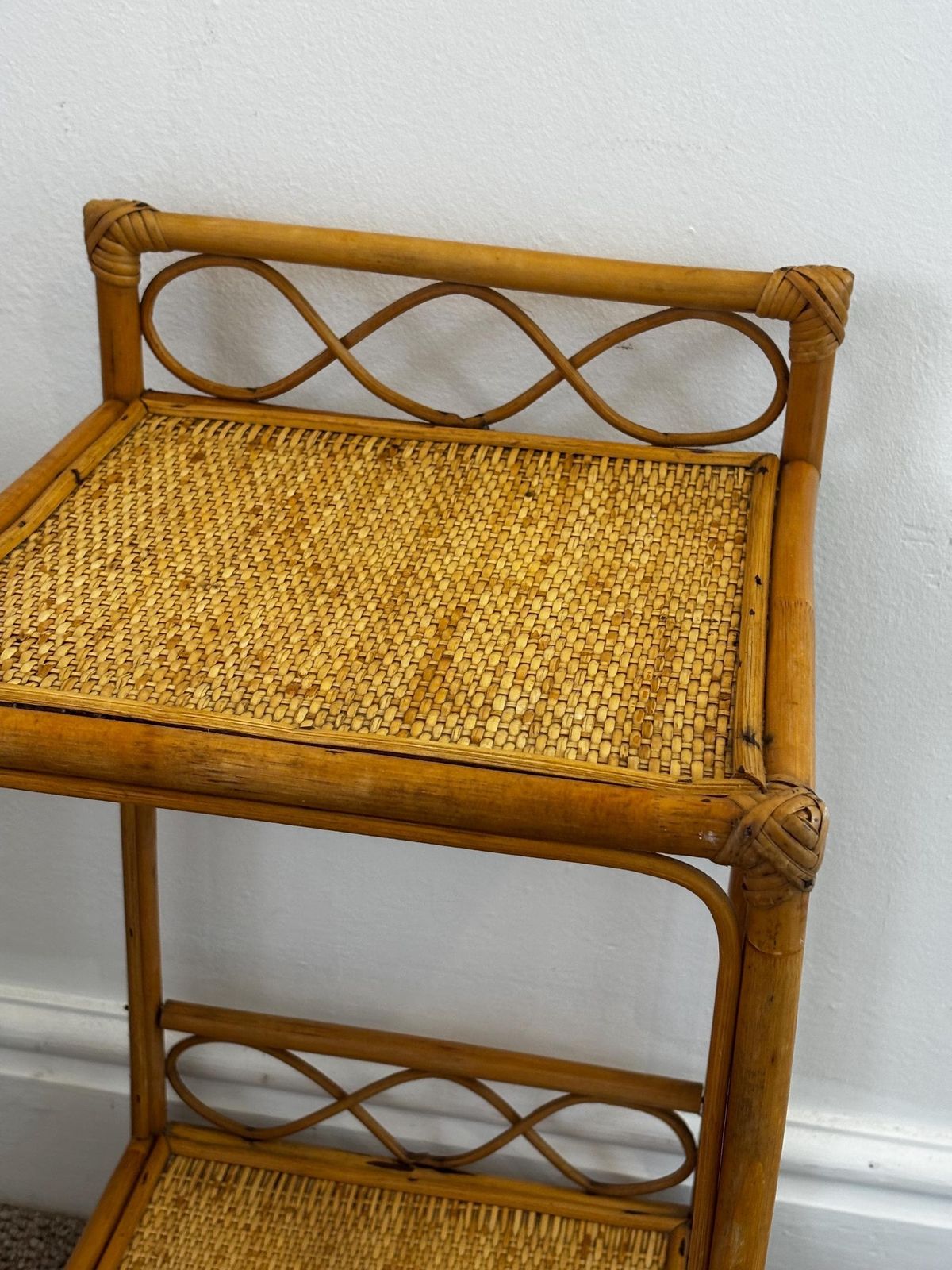 Vintage Rattan Cane Side Table: Boho Plant Stand, Bedside Shelf ...