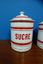 Set Of 6 Vintage French Enamelled Storage Cannisters Vgc White & Red ...