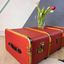 Vintage 1920s Red Trunk Chest Coffee Table Travel Storage Box | Vinterior
