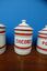 Set Of 6 Vintage French Enamelled Storage Cannisters Vgc White & Red ...